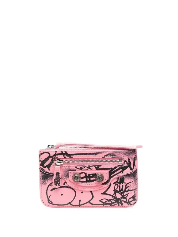 Balenciaga Le Cagole Graffiti-Print Wallet In Pink - 30% Off