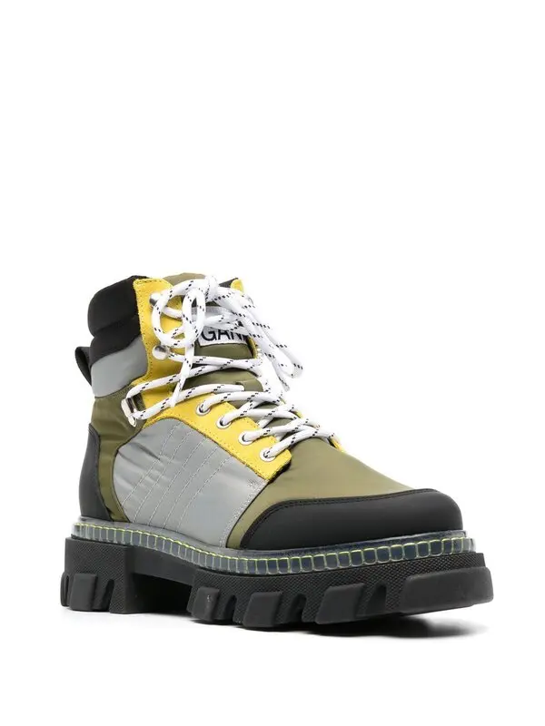 GANNI Cleated Lace-up Hiking Boots - Green