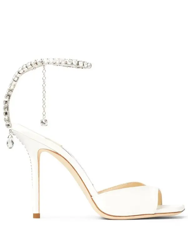 JIMMY CHOO Saeda 100 Satin Sandals With Crystal Embellishments - White