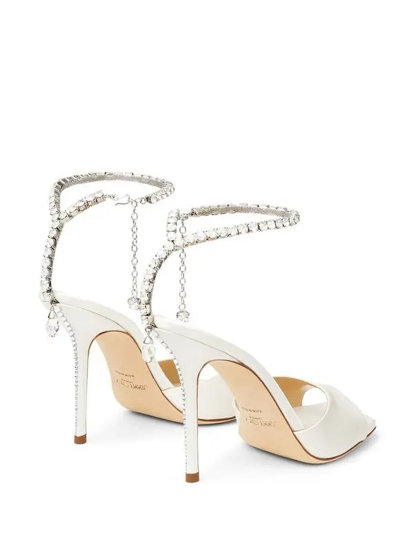JIMMY CHOO Saeda 100 Satin Sandals With Crystal Embellishments - White