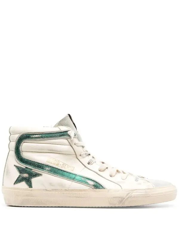 GOLDEN GOOSE Slide Distressed High-top Sneakers - Neutrals