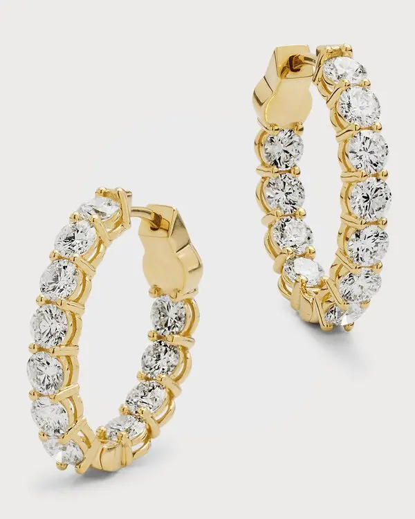 Neiman Marcus 18k Diamond Oval Hoop Earrings Yellow Gold