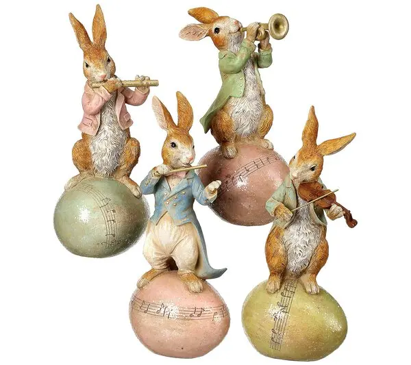 VALERIE PARR HILL Vintage Music Bunnies On Egg 9' Set Of 4' Va Lerie - One-color