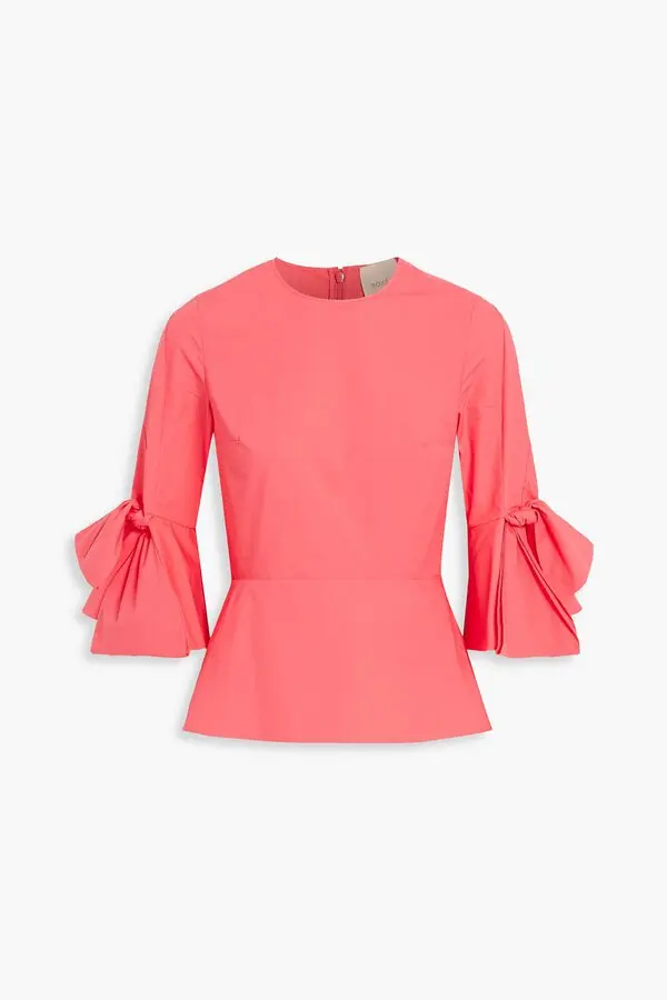 ROKSANDA Bowdetailed Cottonpoplin Peplum Top - Coral