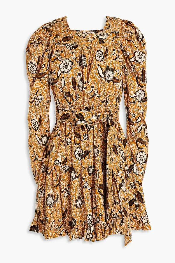 Ulla Johnson Nailah Floral-Print Mini Dress In Mustard 80% Off