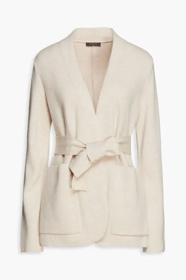 N.peal Belted Mélange Cashmere Cardigan - Ecru