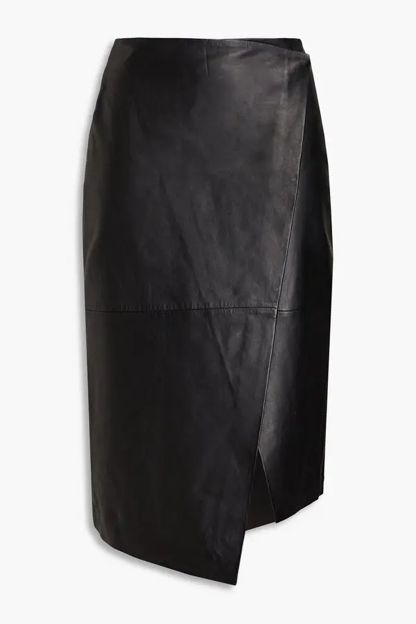 MUUBAA Thyra Asymmetric Leather Wrap Skirt - Black