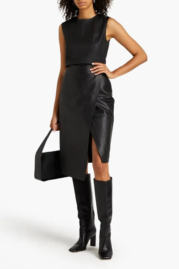 MUUBAA Thyra Asymmetric Leather Wrap Skirt