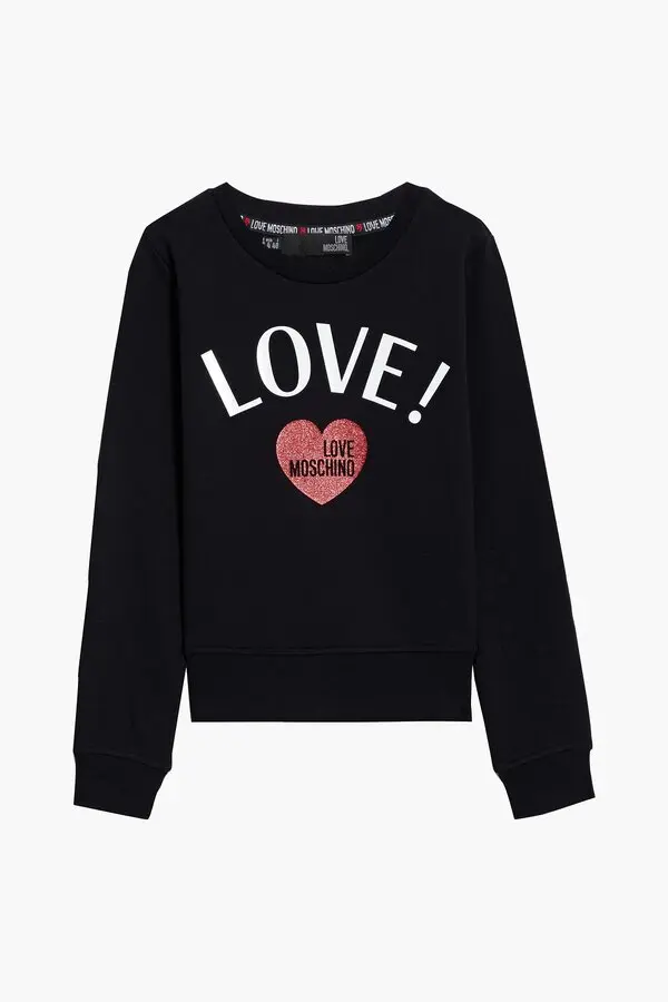 Moschino Glittered Printed French Cottonterry Sweatshirt - Black