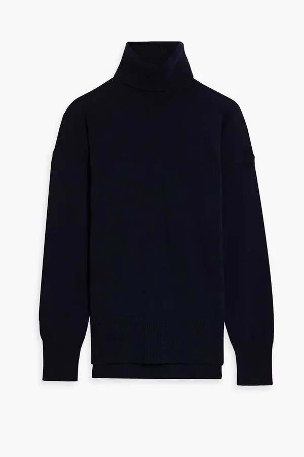 Iris & Ink Millie Mélange Cashmere And Wool-blend Turtleneck Sweater - Navy