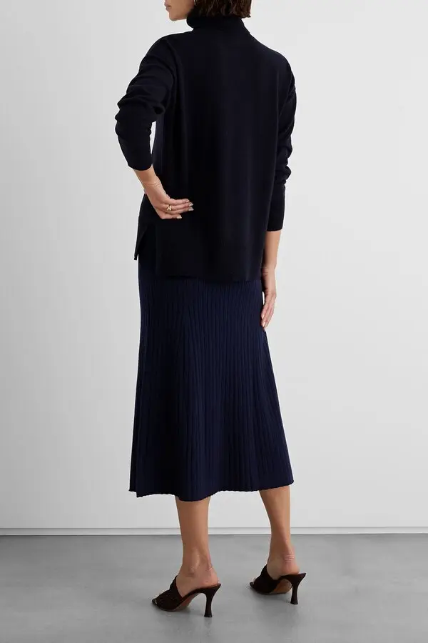 Iris & Ink Millie Mélange Cashmere And Wool-blend Turtleneck Sweater - Navy