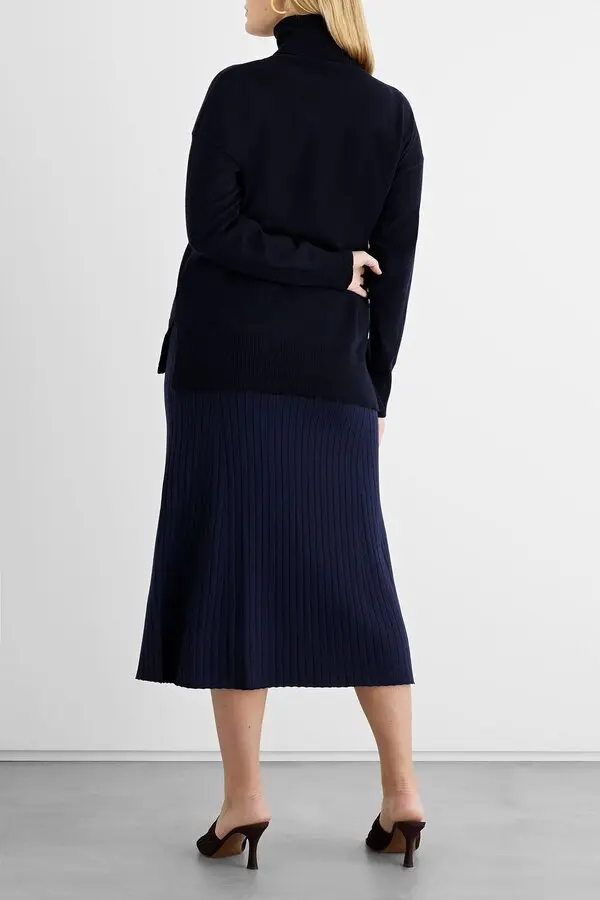 Iris & Ink Millie Mélange Cashmere And Wool-blend Turtleneck Sweater - Navy