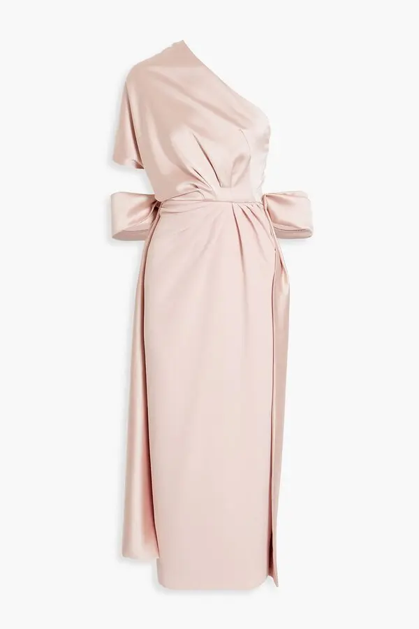 knee length dresses for ladies Gabie One Shoulder Drape Midi Dress Dk-Blue