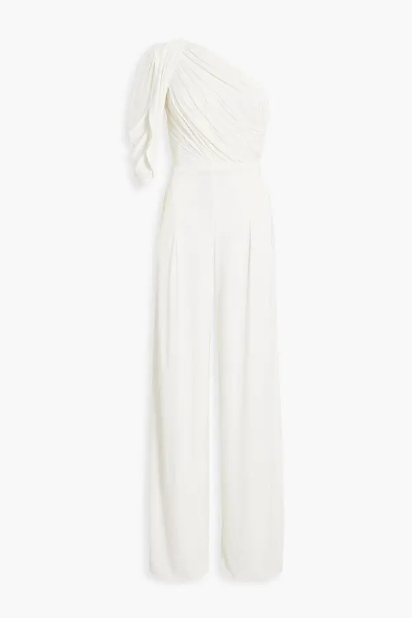 RHEA COSTA One-shoulder Draped Jersey Jumpsuit - Ivory