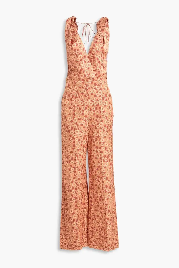Sandro Cutout Printed Twill Jumpsuit - Antique Rose