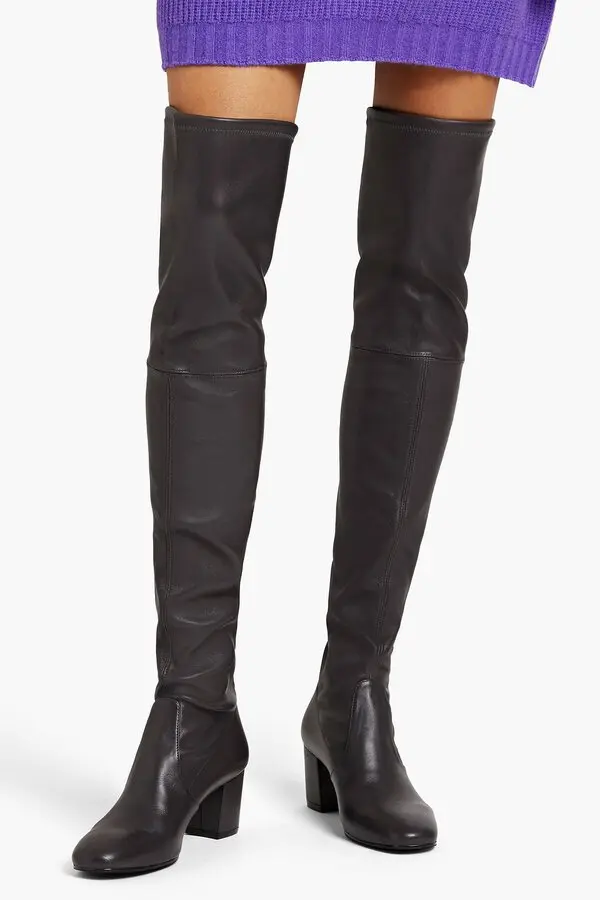 STUART WEITZMAN Genna 60 Leather Thigh Boots - Dark Gray