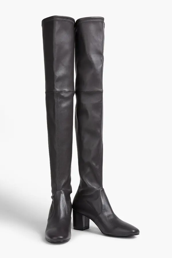 STUART WEITZMAN Genna 60 Leather Thigh Boots - Dark Gray