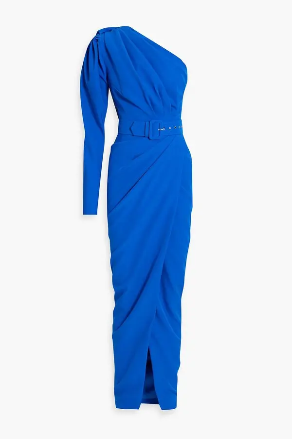 RHEA COSTA One-sleeve Belted Cady Maxi Dress - Cobalt Blue