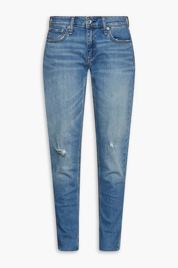 Rag & Bone Dre Distressed Midrise Slimleg Jeans - Mid Denim