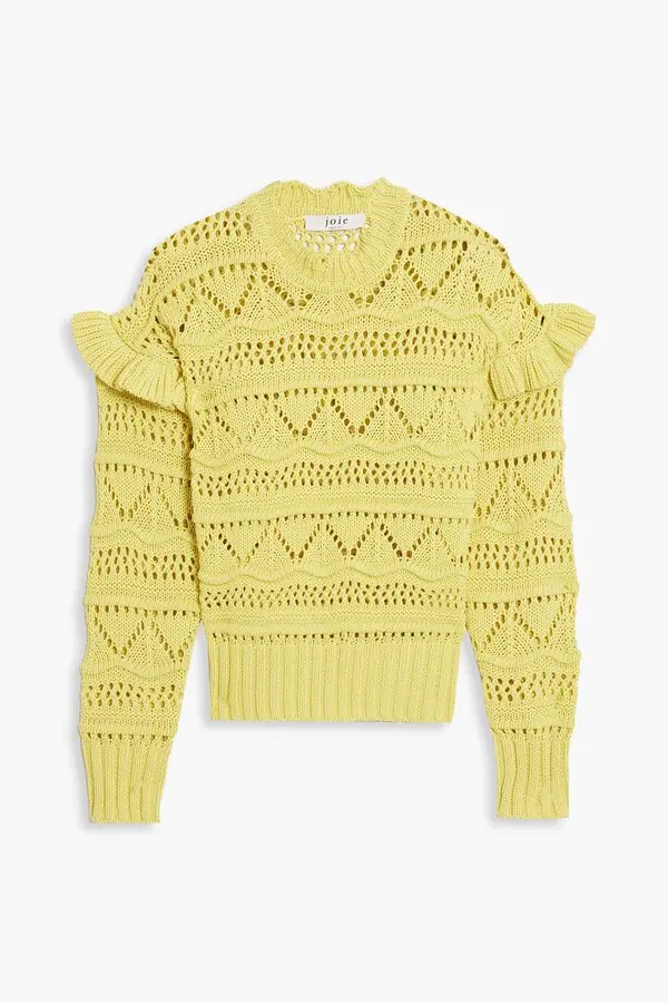 Joie Hockley Ruffled Openknit Cottonblend Sweater