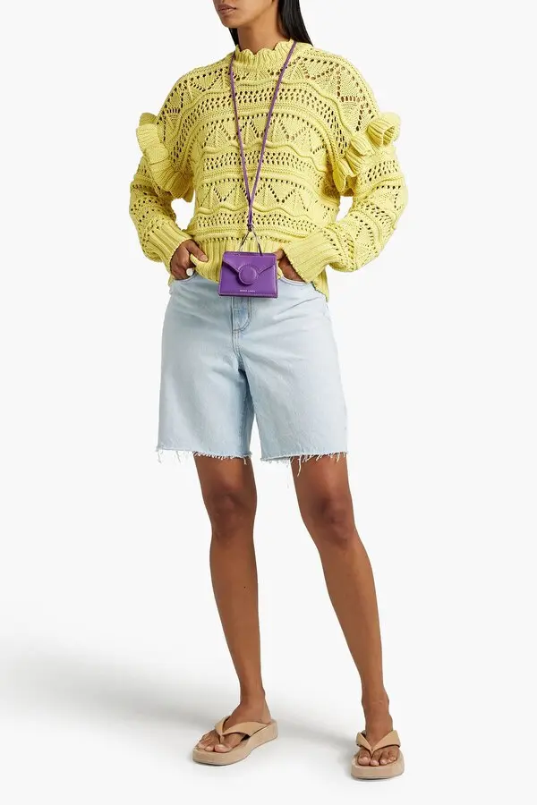 Joie Hockley Ruffled Openknit Cottonblend Sweater