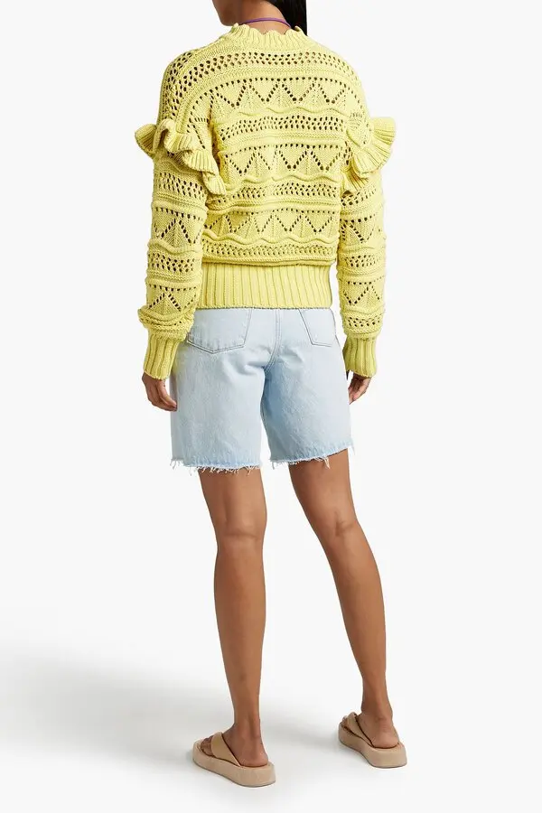 Joie Hockley Ruffled Openknit Cottonblend Sweater