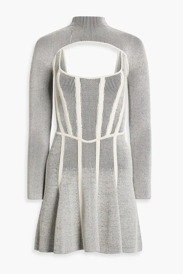 DION LEE Ribbed Knit Corset Mini Dress - Light Gray