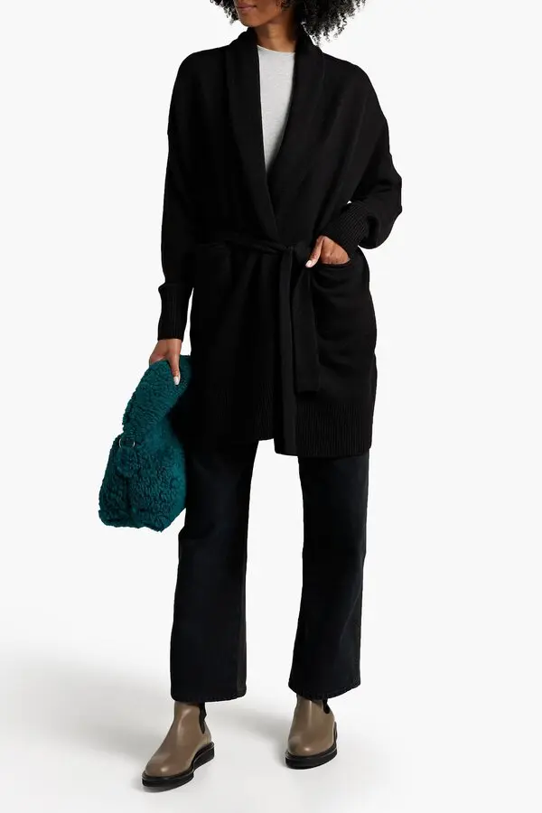 Co Belted Wool And Cashmereblend Cardigan - Black