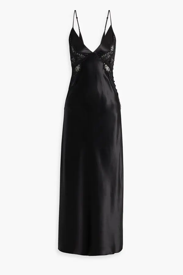 Co Corded Lace Paneled Silk-satin Maxi Dress - Black