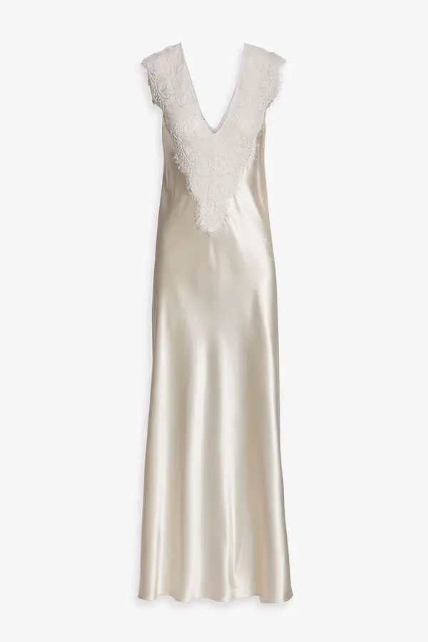 Co Rded Lacepaneled Silksatin Maxi Dress - Ivory