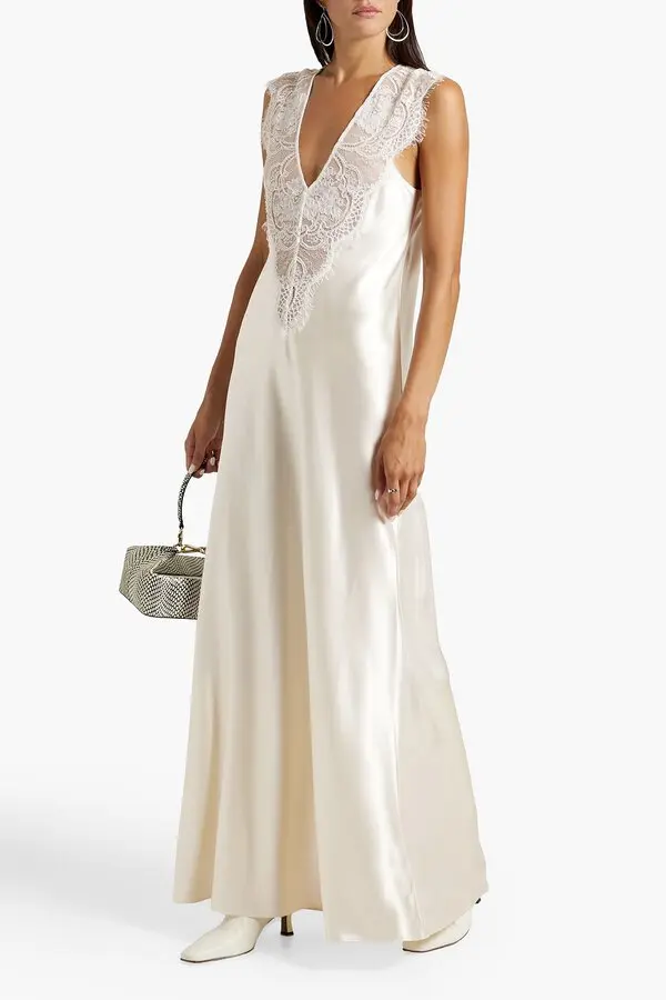 Co Rded Lacepaneled Silksatin Maxi Dress