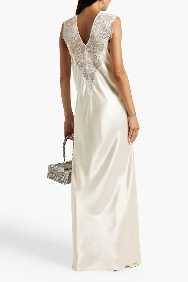 Co Rded Lacepaneled Silksatin Maxi Dress