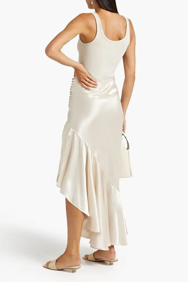 THE LINE BY K Asymmetric Ruffled Satin Midi Skirt - Cream