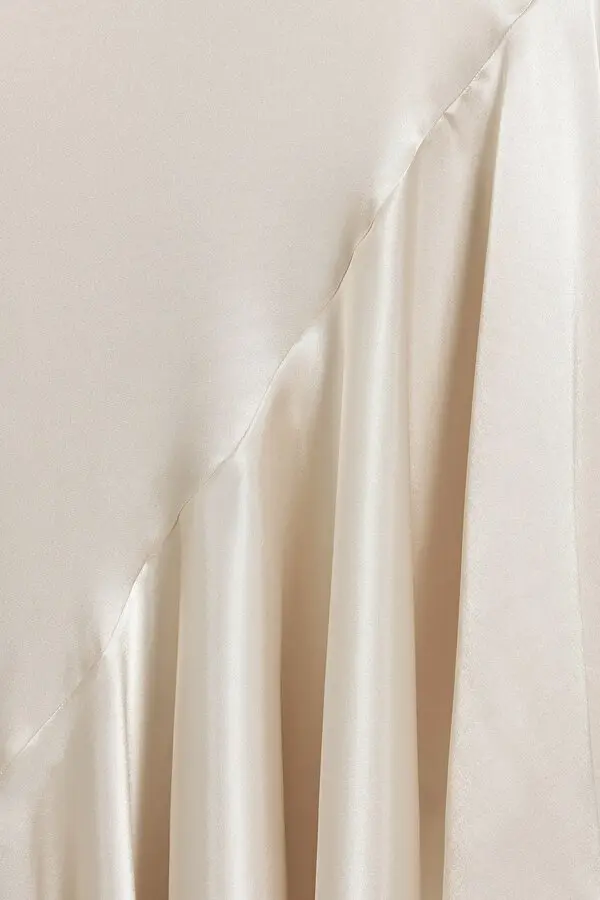 THE LINE BY K Asymmetric Ruffled Satin Midi Skirt - Cream