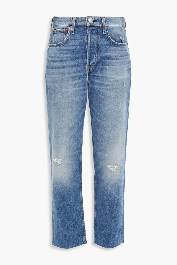 Rag & Bone Cropped Distressed Highrise Straightleg Jeans