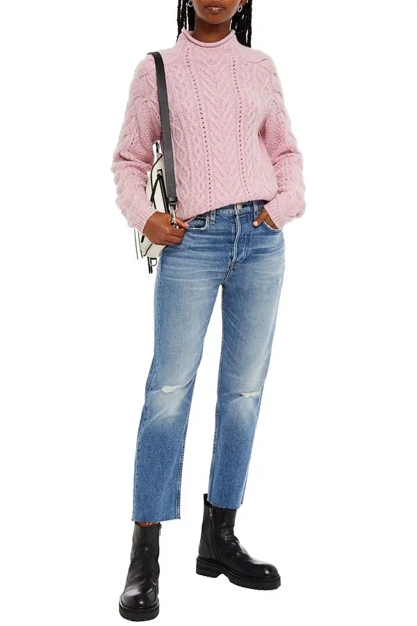 Rag & Bone Cropped Distressed Highrise Straightleg Jeans