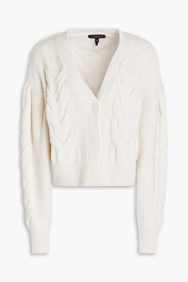 Rag & Bone Taylor Cotton And Cashmereblend Cableknit Cardigan - Ivory