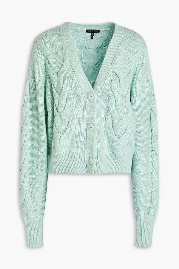 Rag & Bone Taylor Cotton And Cashmere-blend Cable-knit Cardigan - Mint