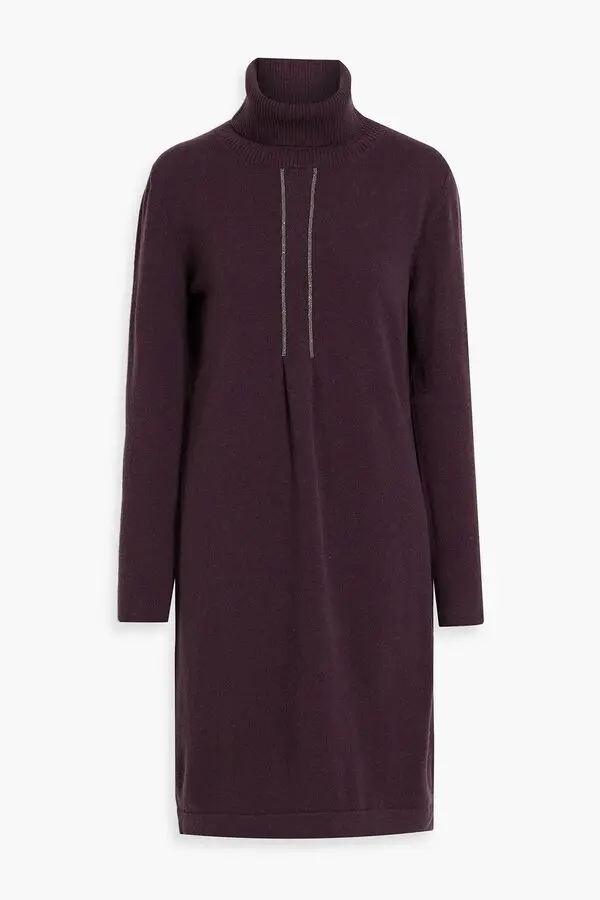 Fabiana Filippi Pleated Merino Wool, Silk And Cashmere-blend Turtleneck Dress - Grape