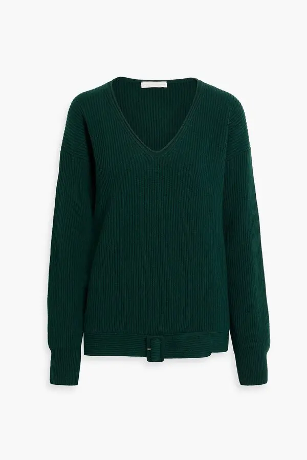 Fabiana Filippi Ribbed Merino Wool, Silk, And Cashmere Blend Sweater - Emerald
