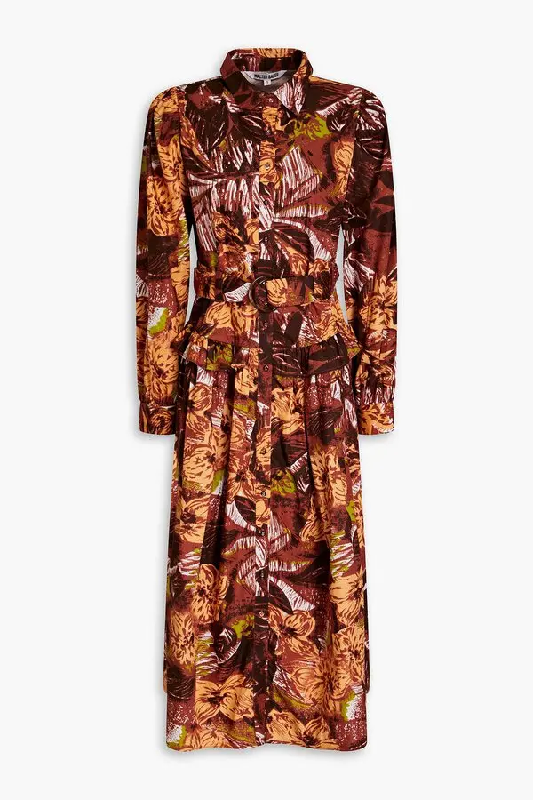 brown turtleneck bodycon dress Ulla Johnson Nan Ruffle Puff Sleeve Silk Midi Dress in Swan at Nordstrom, Size 2
