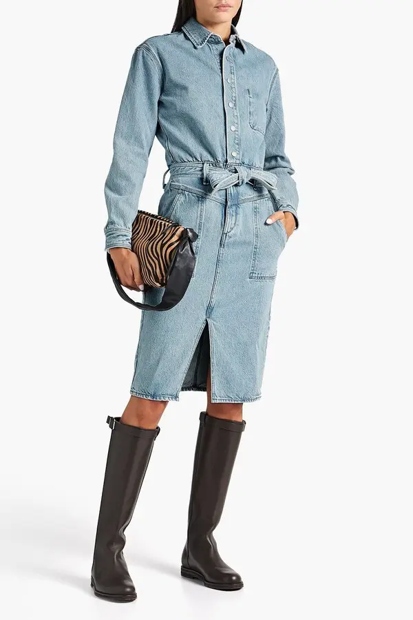 mia denim dress Mia Lace-up Long Sleeve button down Denim Dress