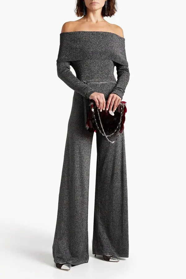 Halston Adria Offtheshoulder Lurex Wideleg Jumpsuit