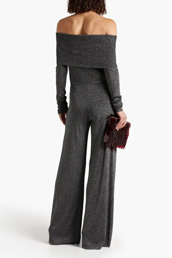 Halston Adria Offtheshoulder Lurex Wideleg Jumpsuit