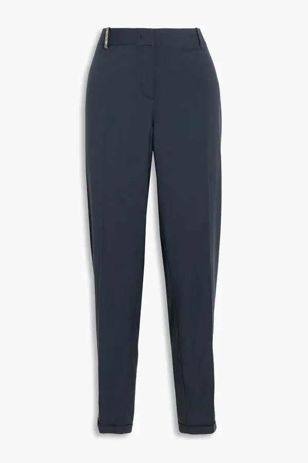 Fabiana Filippi Merino Wool Tapered Pants With Bead Embellishment - Midnight Blue