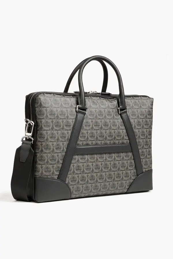 FERRAGAMO Leather-trimmed Logoprint Coated Canvas Briefcase