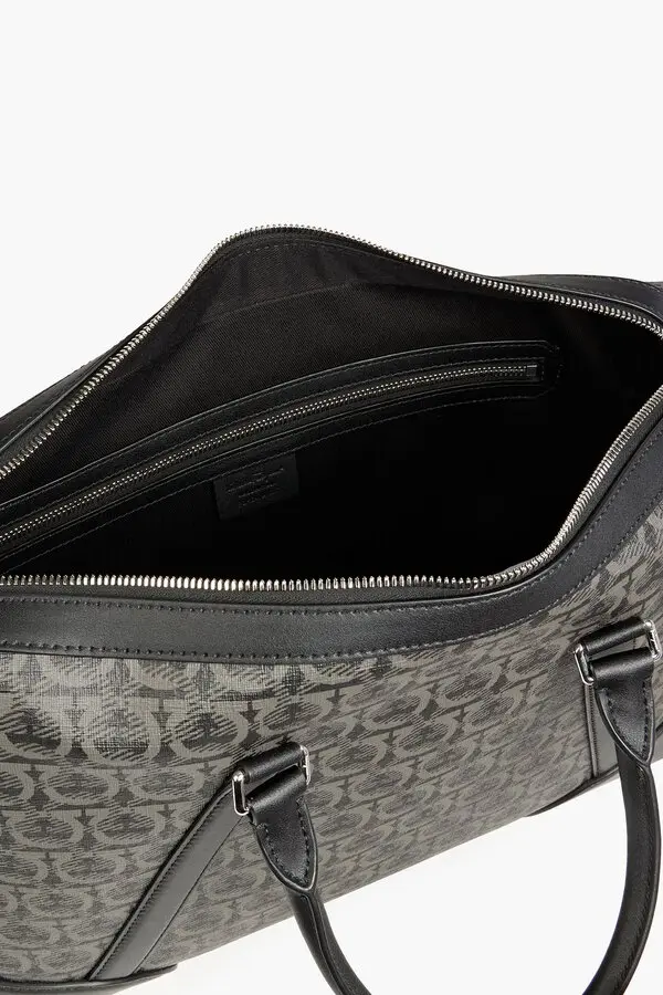 FERRAGAMO Leather-trimmed Logoprint Coated Canvas Briefcase