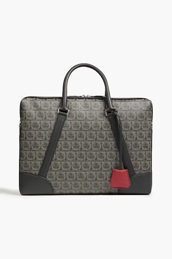 FERRAGAMO Leather-trimmed Logoprint Coated Canvas Briefcase