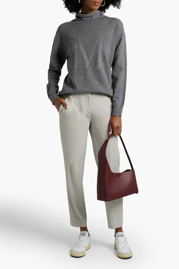 Fabiana Filippi Twill Merino Wool-blend Tapered Pants - Stone