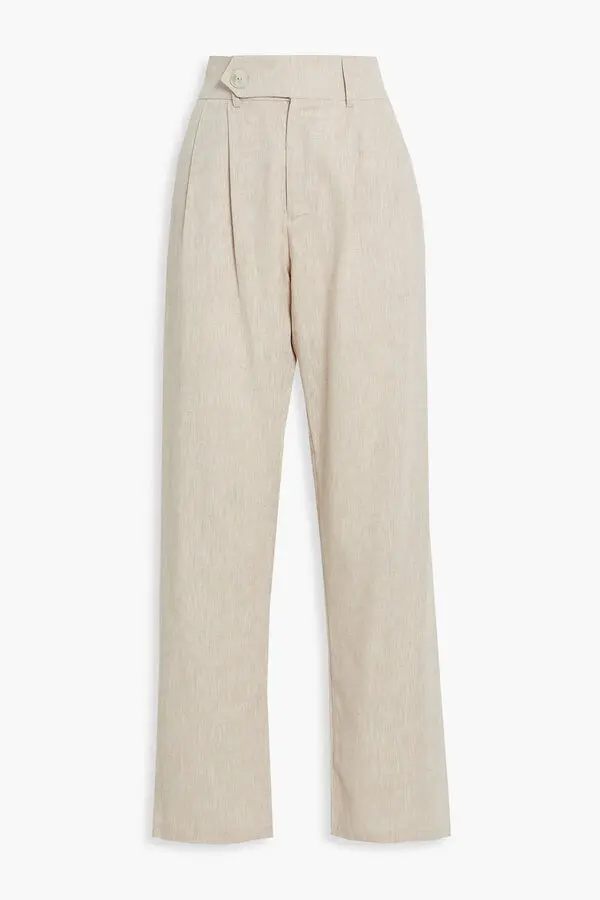 THE LINE BY K Bettina Pleated Linen-blend Straight-leg Pants - Ecru